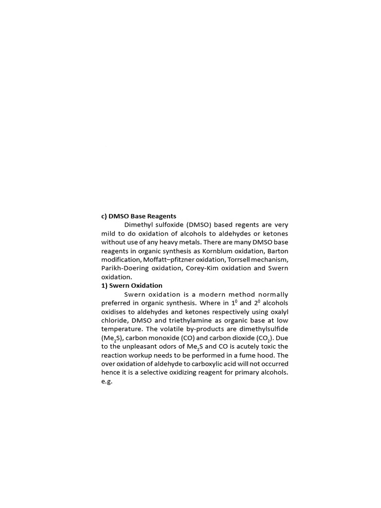 DMSO-Based Oxidation Methods Explained | PDF | Organic Chemistry ...