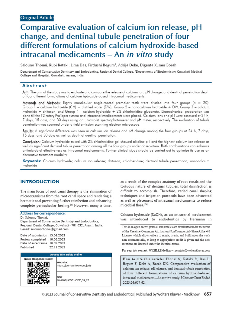 Comparative Evaluation of Calcium Ion Release, Ph.10 | PDF | Hydroxide | Ph
