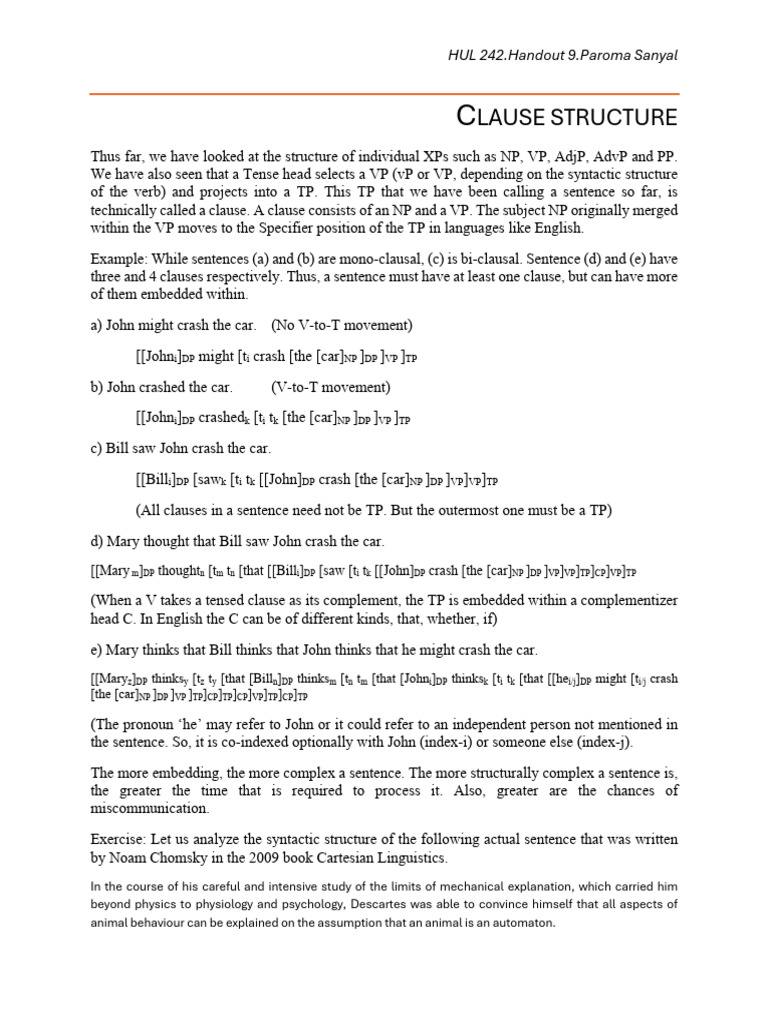 Understanding Clause Structure in Syntax | PDF | Clause | Sentence ...