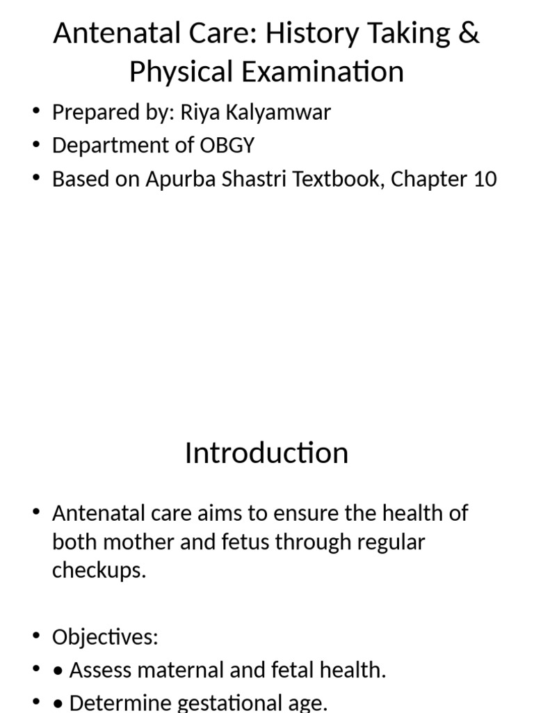 Antenatal Care: History & Examination Guide | PDF | Pregnancy ...