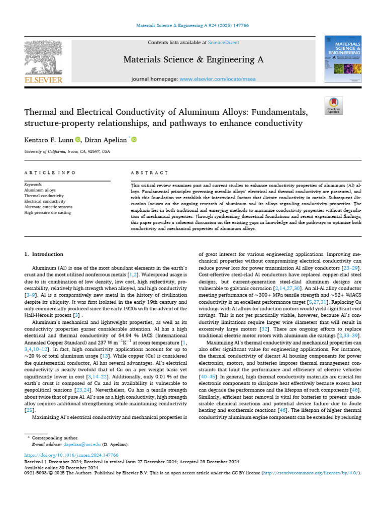 Thermal and Electrical Conductivity of Aluminum Alloys Fundamentals ...