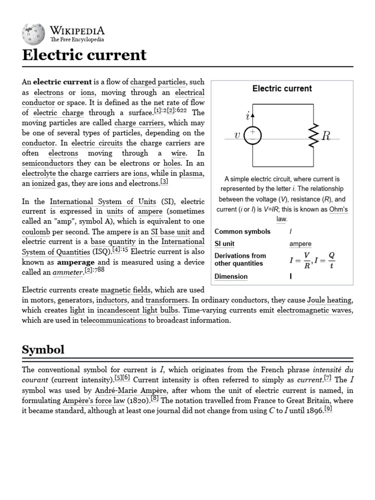 Electric Current - Wikipedia | PDF | Electric Current | Direct Current