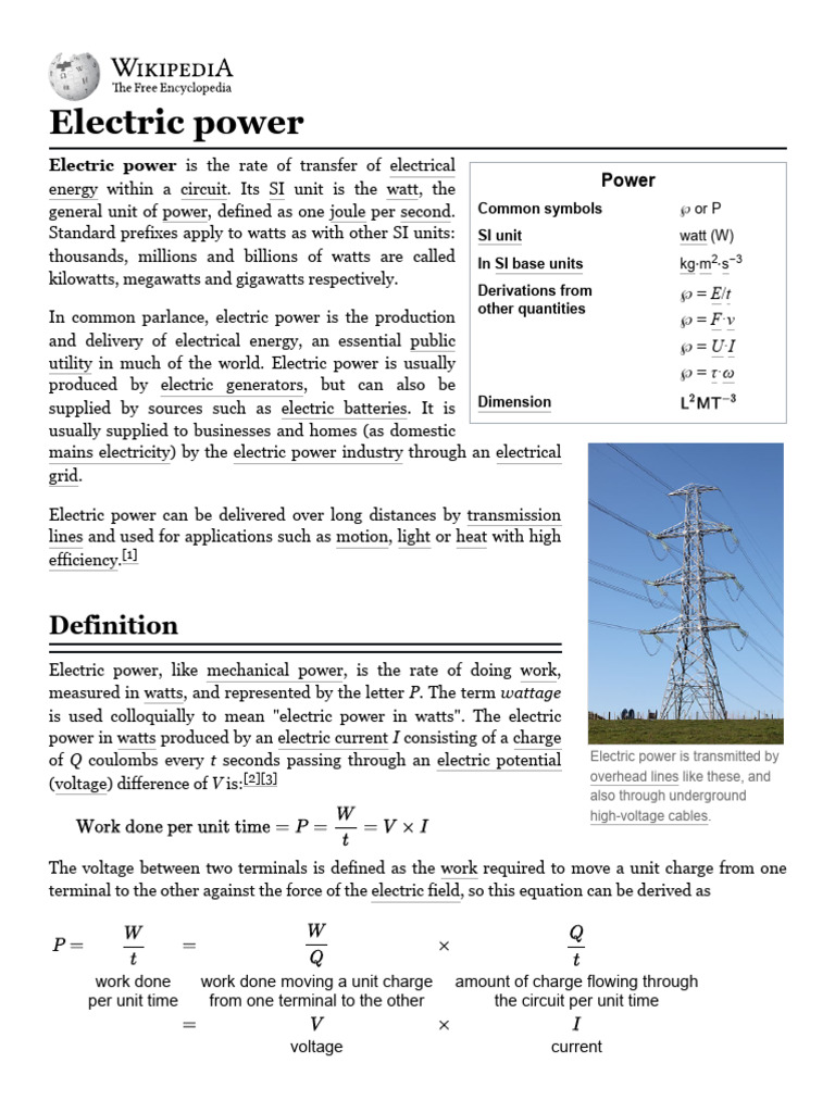 Electric Power - Wikipedia | PDF | Electric Power | Ac Power