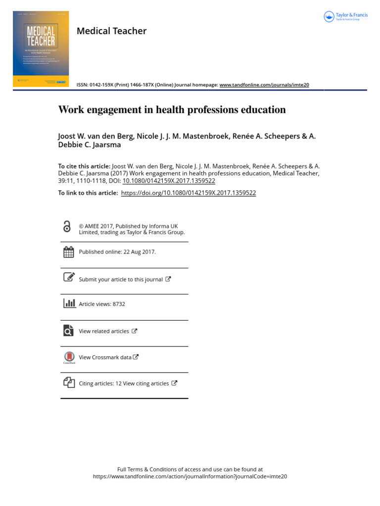 Work Engagement in Health Education | PDF | Well Being | Teachers