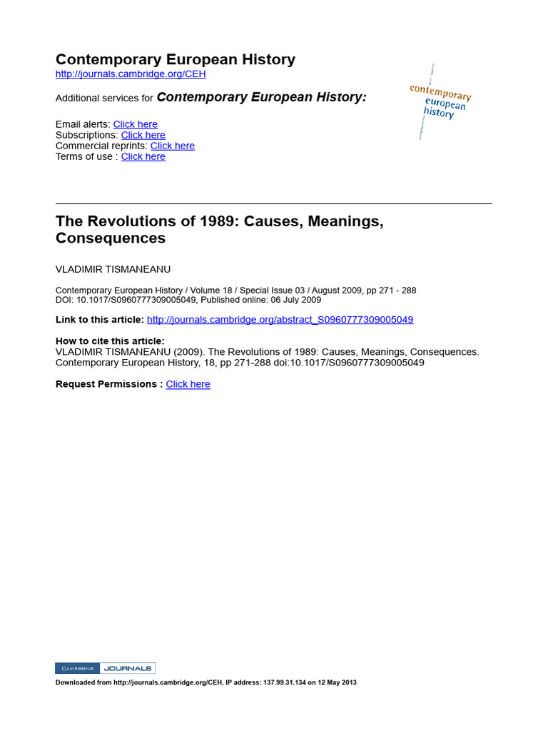 Tismaneanu (2009) The Revolutions of 1989 Causes, Meanings ...
