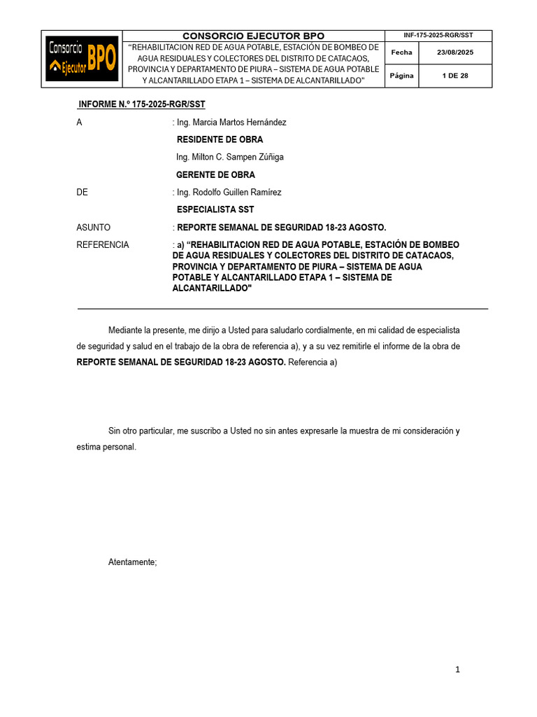 Informe Nº175 RGR SST | PDF | Alcantarillado | Gasolinera