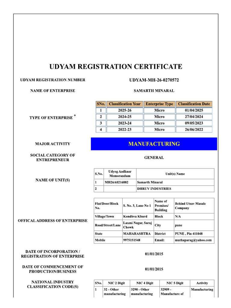 Updated Udyam Certificate | PDF