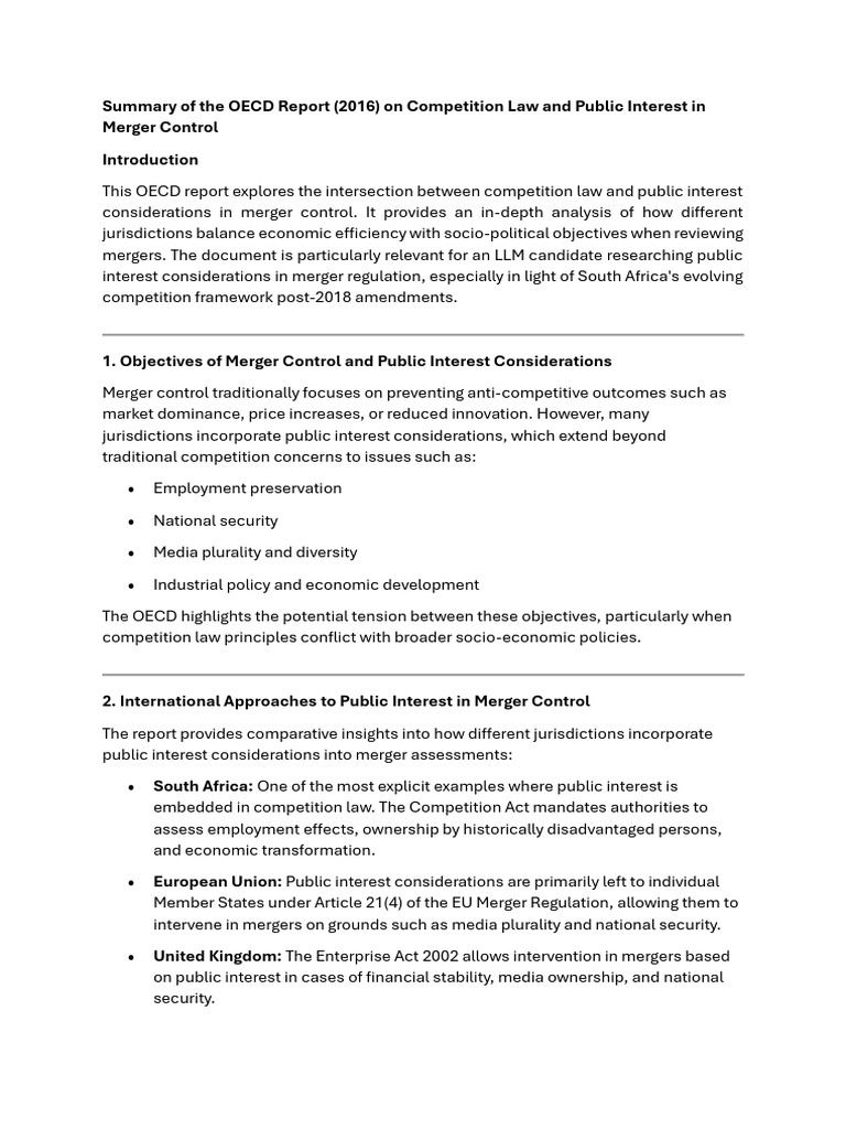 OECD Report on Merger Control & Public Interest | PDF | Policy ...