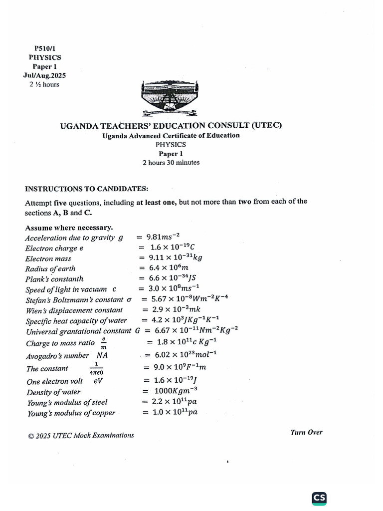 Utec Phy 1 Uace 2025 | PDF