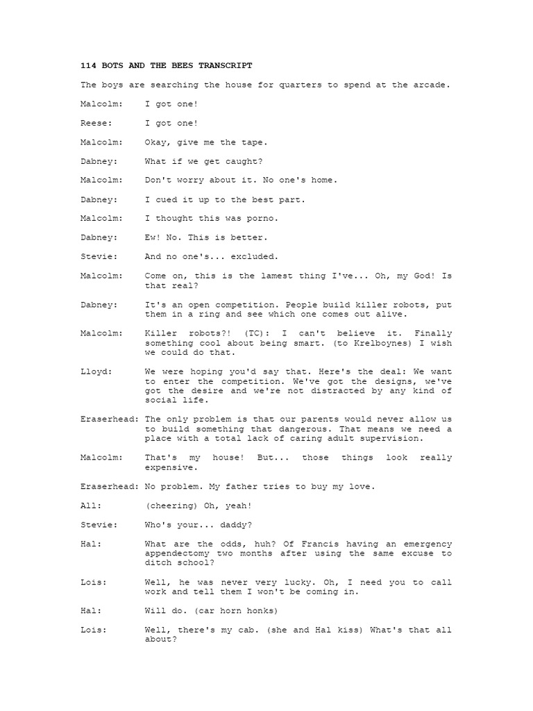1x14 Bots and The Bees Transcript Mitmvc | PDF