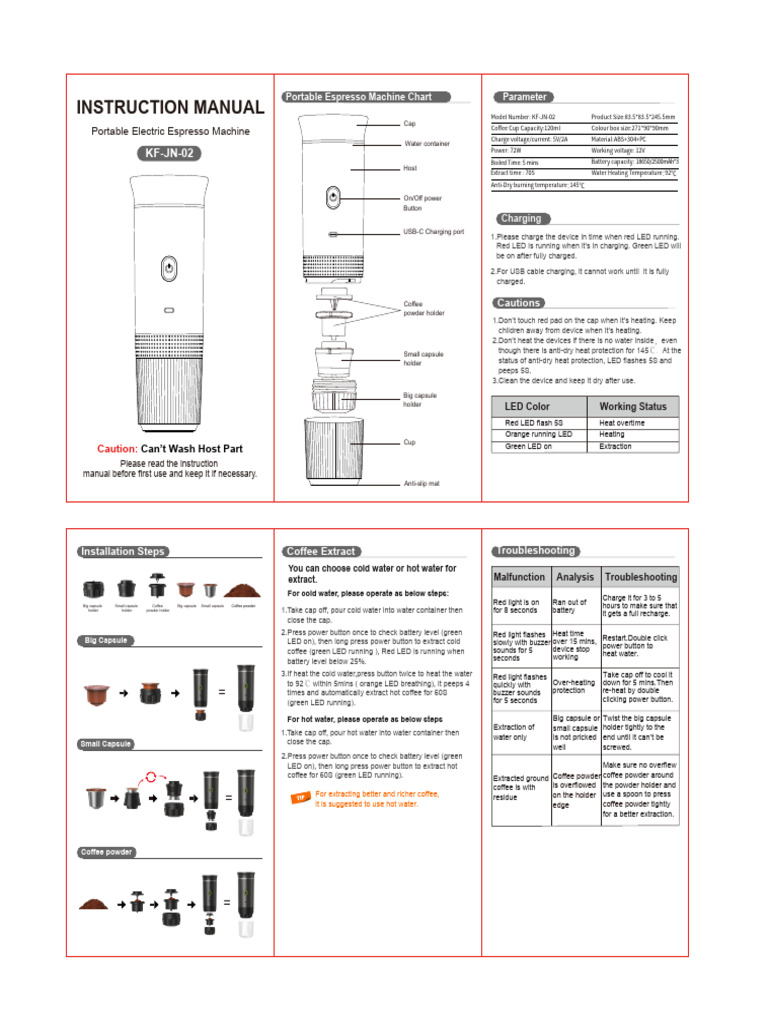 KF-JN-02 Espresso Machine Manual | PDF | Light Emitting Diode | Flashlight