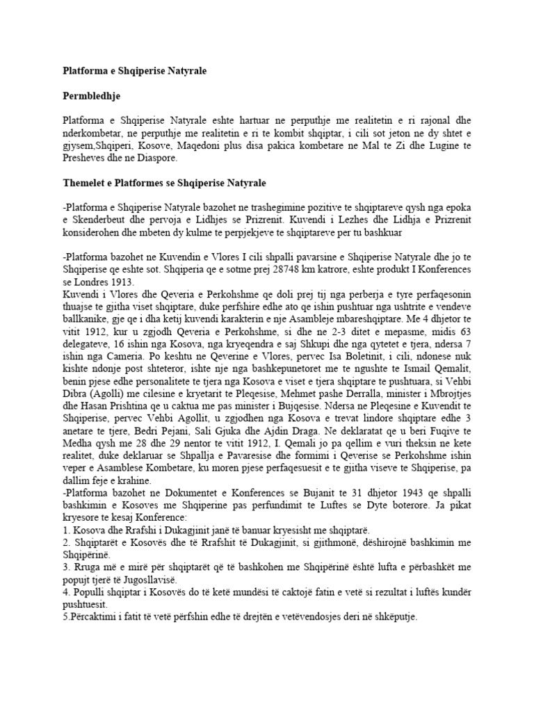 Koço Danaj - Platforma e Shqipërisë Natyrale | PDF