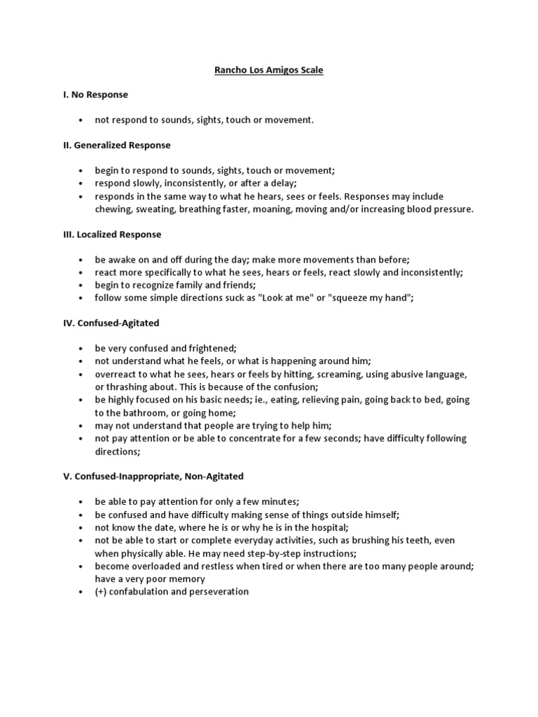 Rancho Los Amigos Cognitive Levels | PDF | Coma | Psychiatry
