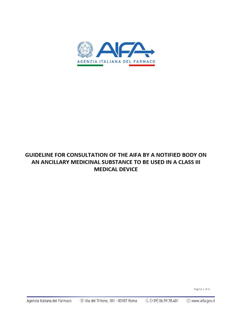 AIFA Guidelines for Ancillary Medicinal Substances | PDF | Medical Device