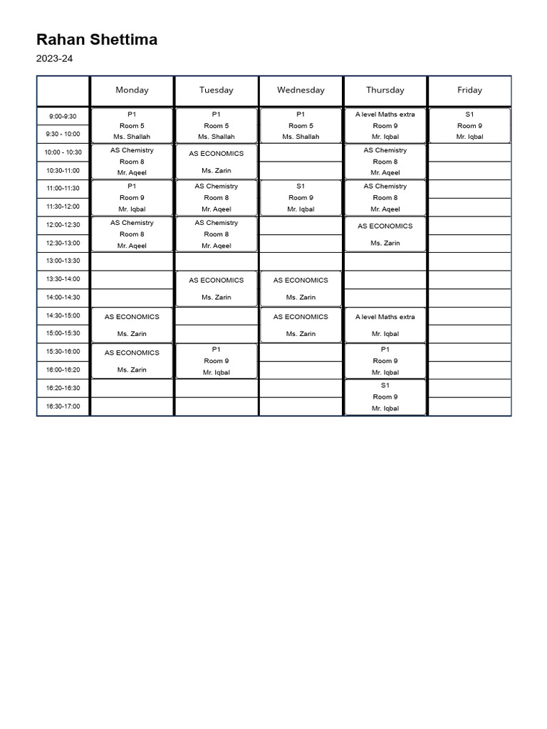 Rahan Shettima-New Timetable | PDF