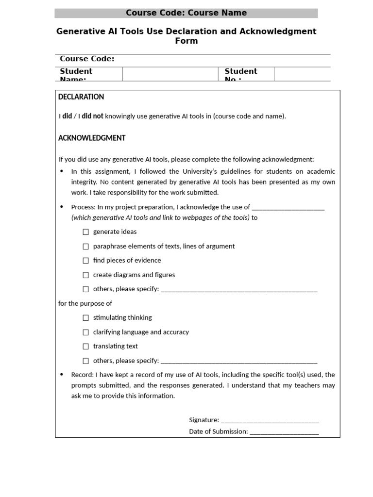 Generative AI Use Declaration Form | PDF