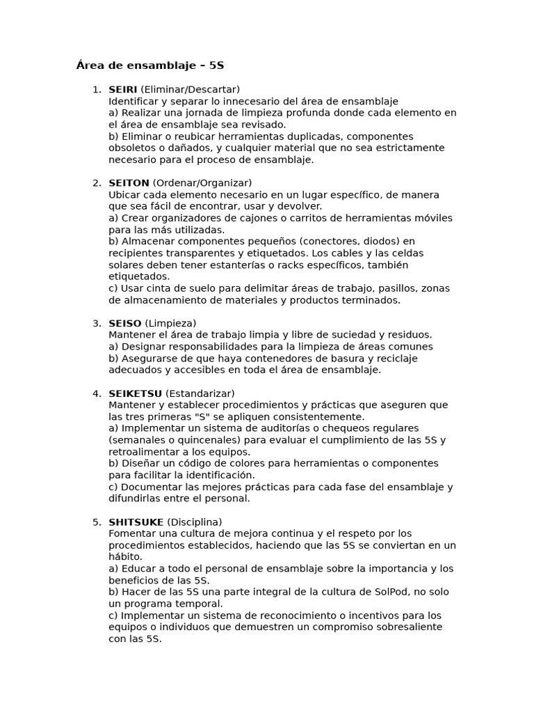 Mejora del Área de Ensamblaje con 5S | PDF