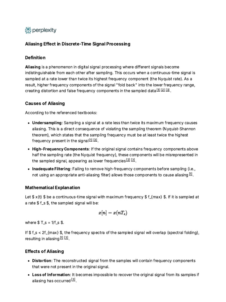 Aliasing Effect in Discrete-Time Signal Processing | PDF | Sampling (Signal Processing ...