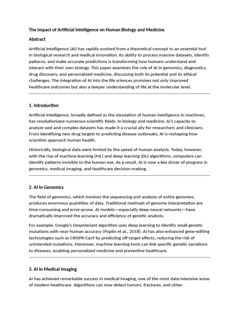 The Impact of Artificial Intelligence On Human Biology and Medicine ...