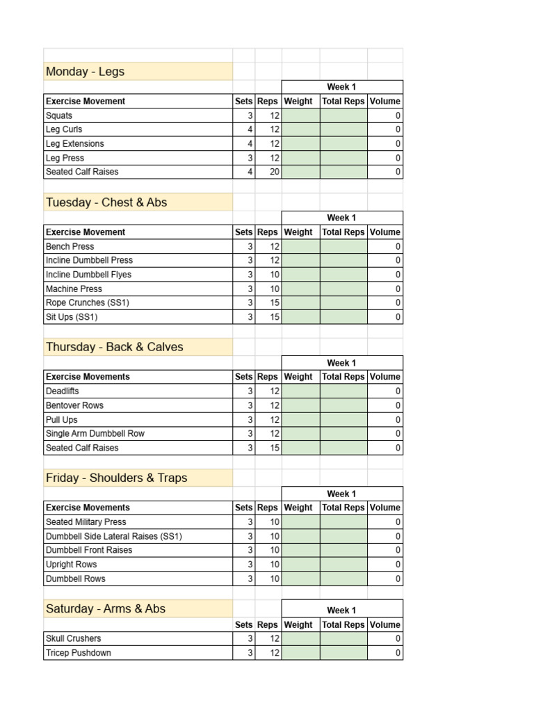 Jay Cutler Workout Routine Spreadsheet _ LiftVault.com | PDF | Physical Fitness | Weight