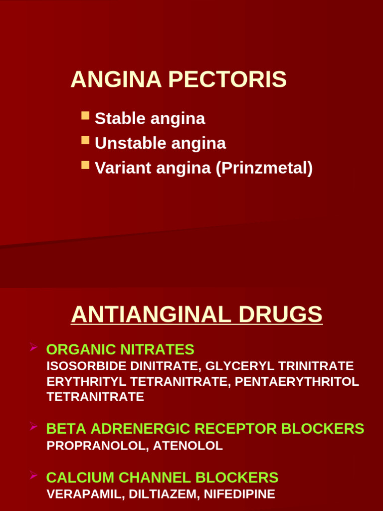 Anti-Anginal Drug Pharmacology Overview | PDF