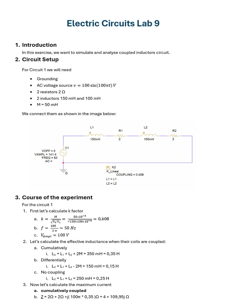 Coupled Inductors Circuit Analysis | PDF