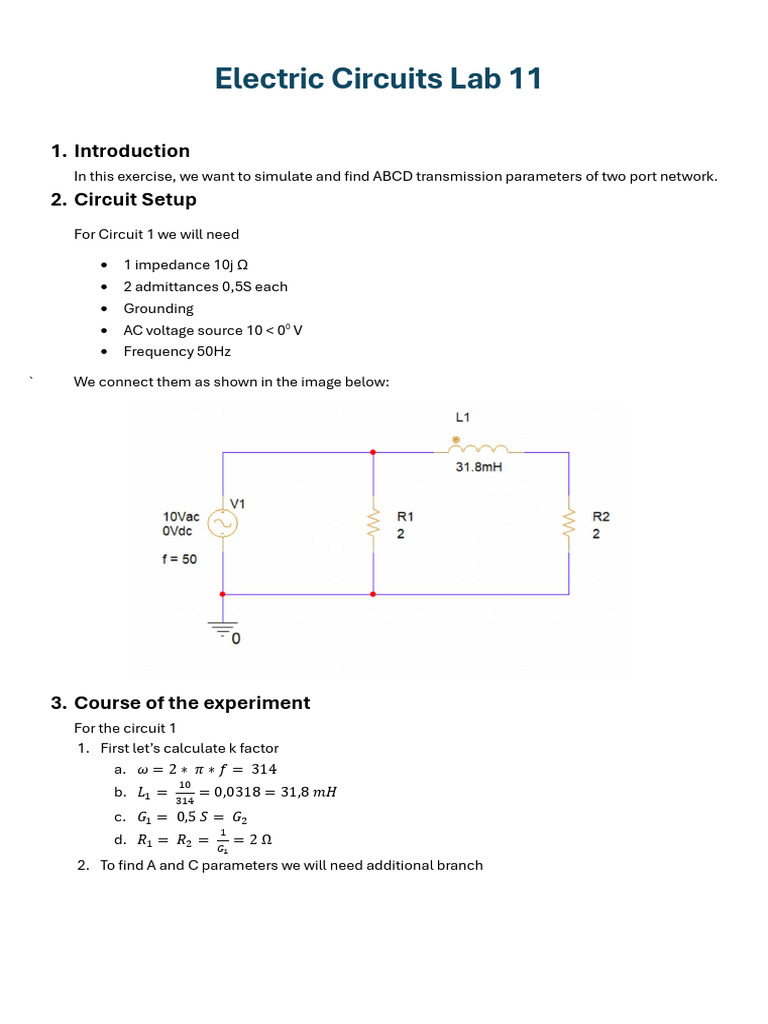 ABCD Parameters in Electric Circuits Lab | PDF | Electrical Impedance ...