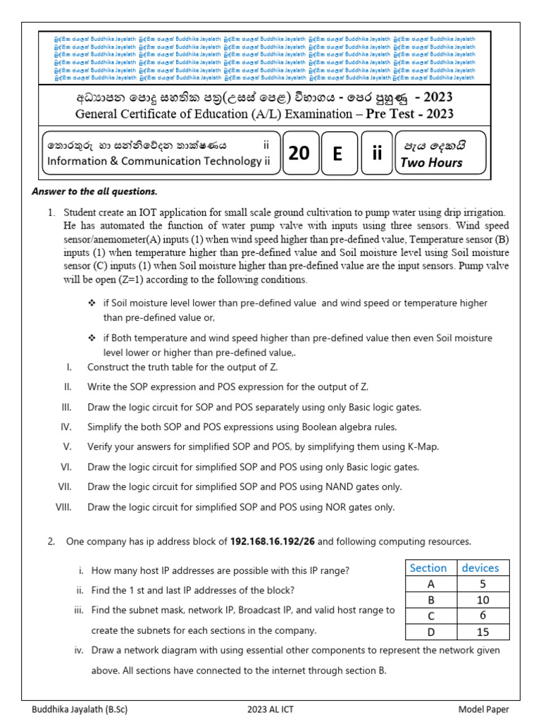 AL ICT Model Paper: IOT & Networking Solutions | PDF | Logic Gate ...