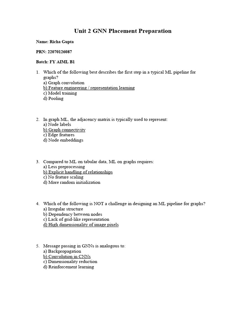 GNN Placement Preparation Quiz | PDF | Vertex (Graph Theory) | Applied ...