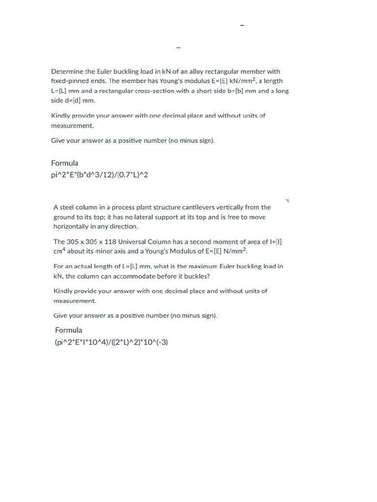 Euler Buckling Quiz Solutions | PDF