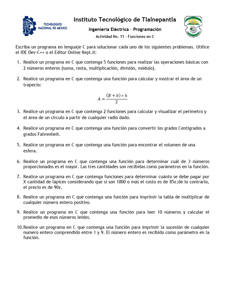 Actividad11 Funciones en C | PDF