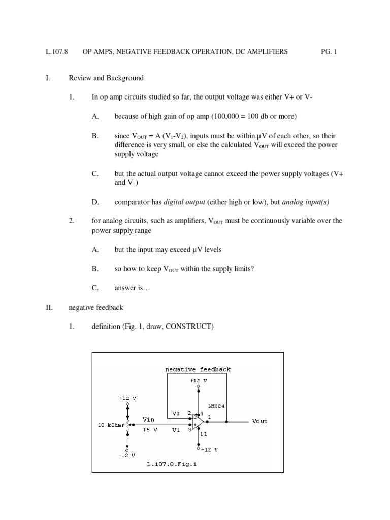 L.107.8 - Op Amps, Negative Feedback Operation, DC Amplifiers | PDF ...