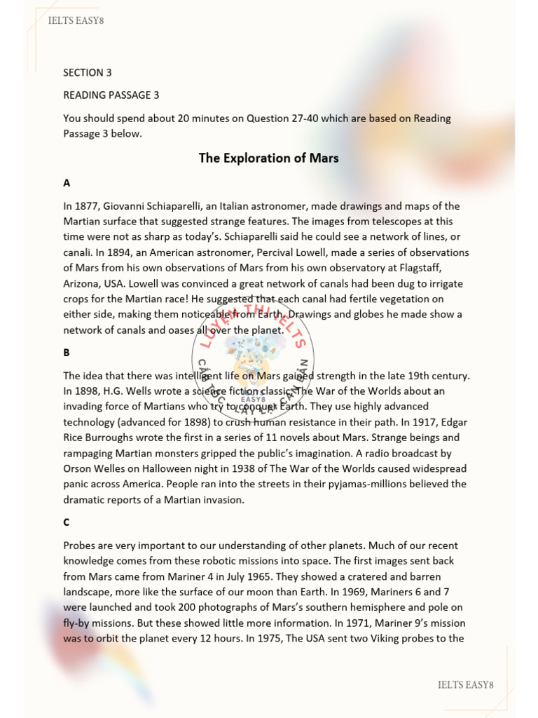 17 Passage 3 - The Exploration of Mars Q27-40 | PDF | Mars | Mariner ...