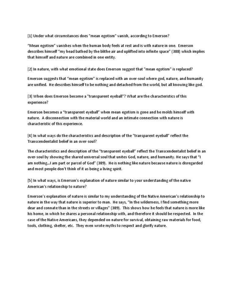 Emerson's Transcendentalist Views of Nature and the Over-Soul as ...