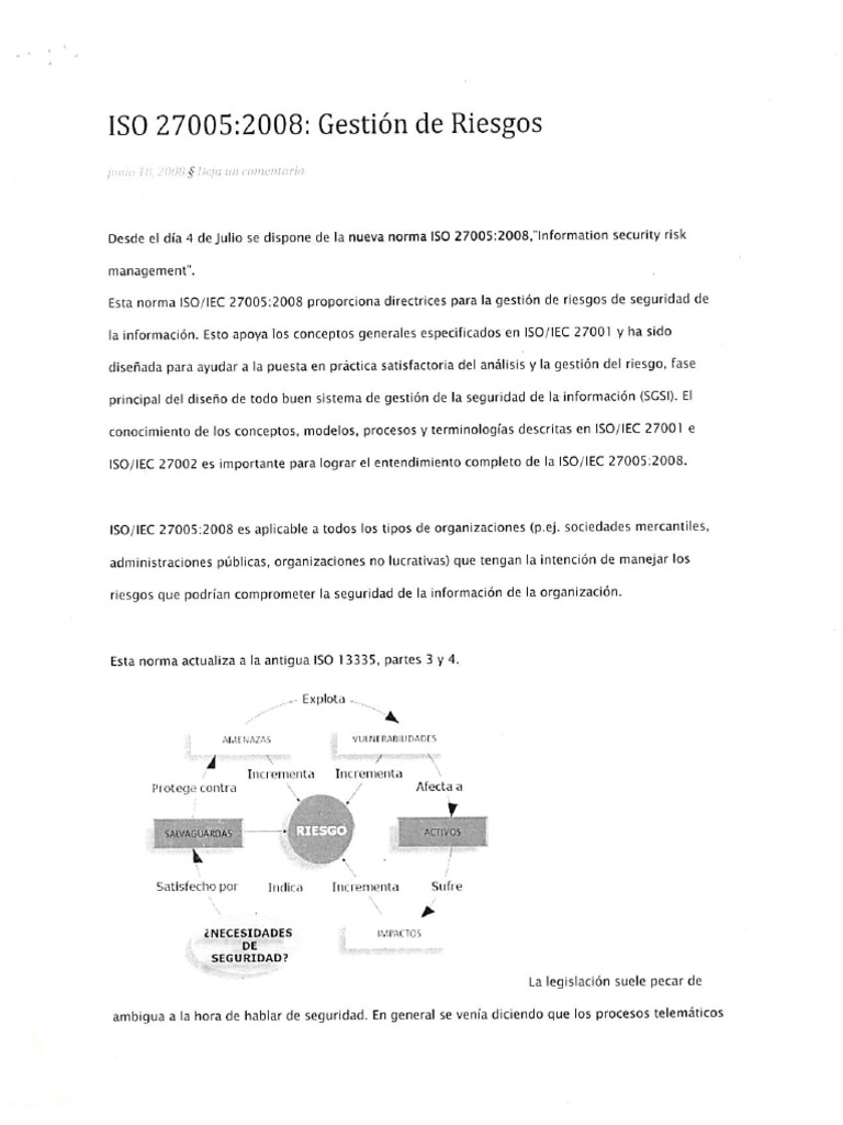 ISO 27005 - 2008 Gestión de Riesgos | PDF
