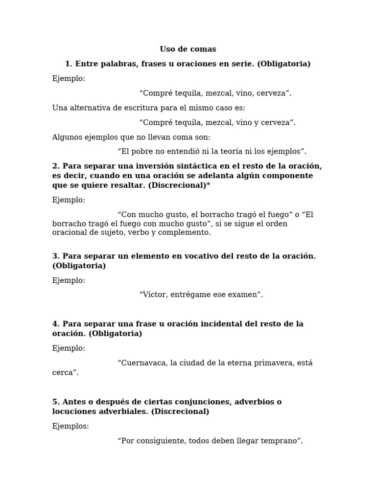 Uso de Comas | PDF | Oración (Lingüística) | Unidades Semánticas