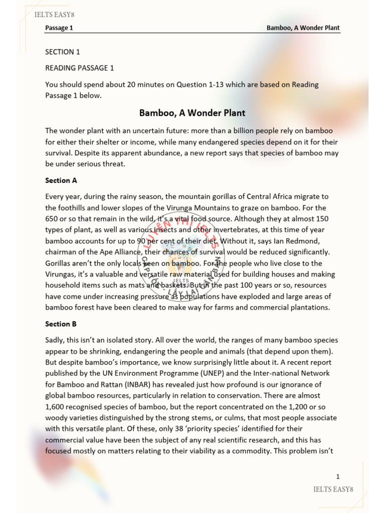 15 Passage 1 - Bamboo A Wonder Plant Q1-13 | PDF | Bamboo ...