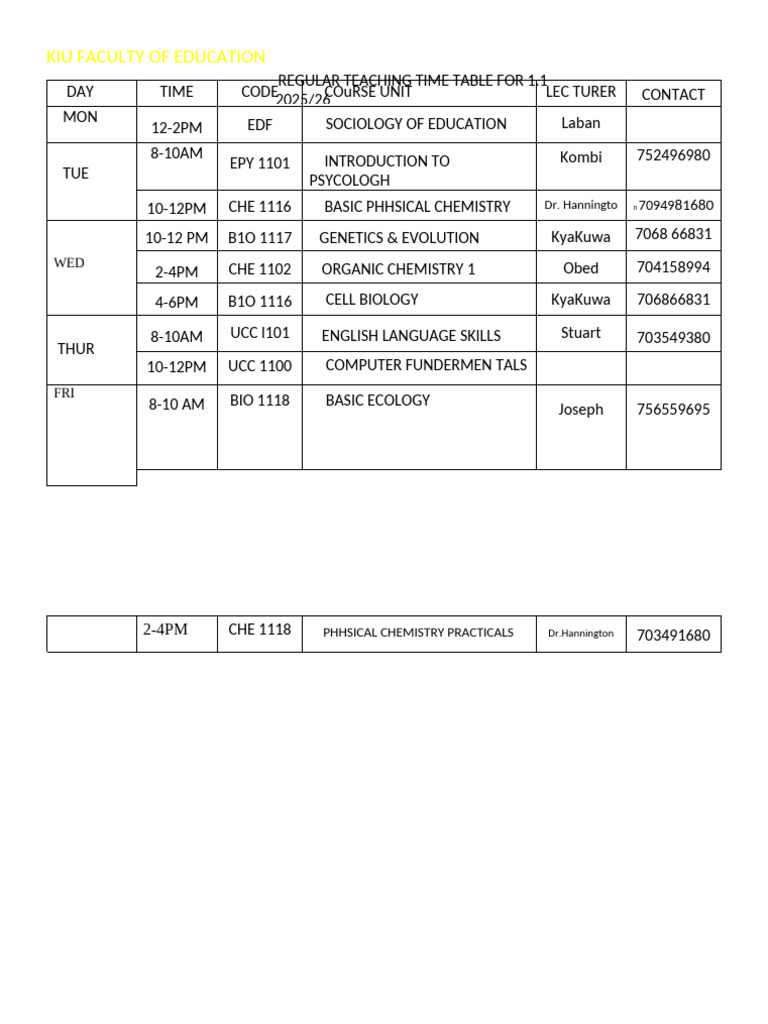 Time Table | PDF