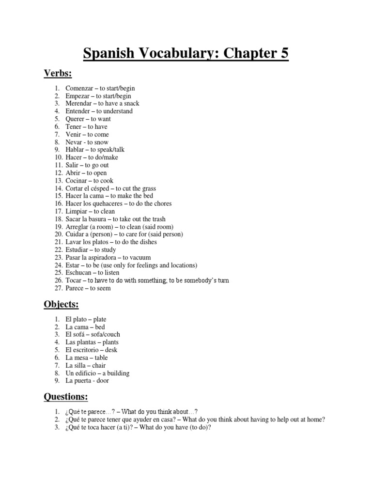 Spanish Vocabulary Chapter 5 | PDF | Ortografías del lenguaje ...