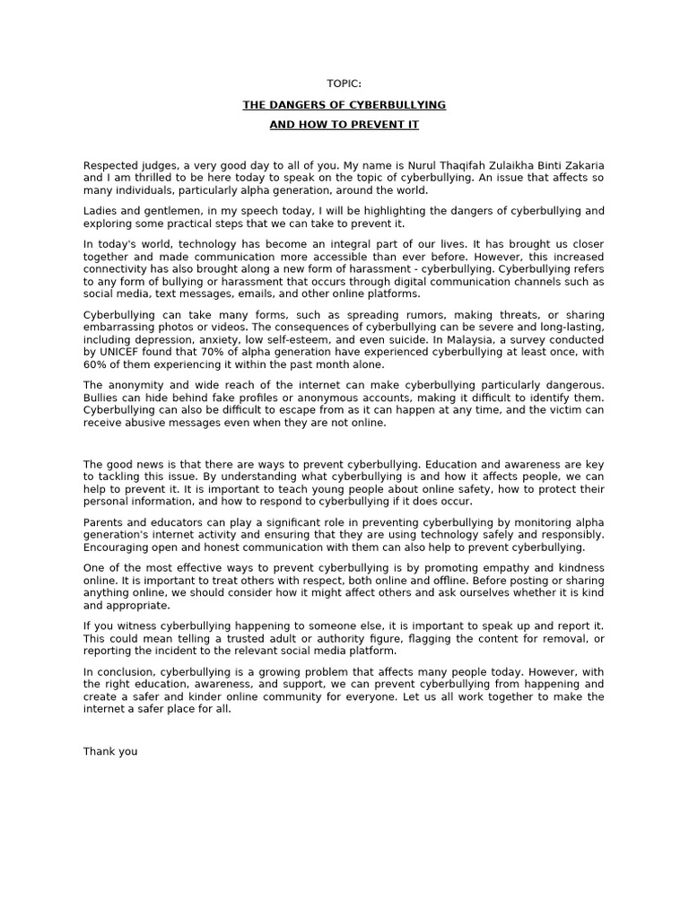 Public Speaking Text Laika (1) (AutoRecovered) | PDF | Cyberbullying ...
