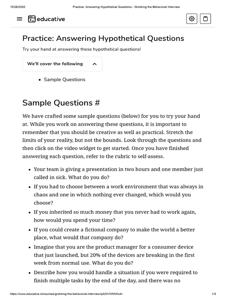 Practice - Answering Hypothetical Questions - Grokking The Behavioral Interview | PDF ...
