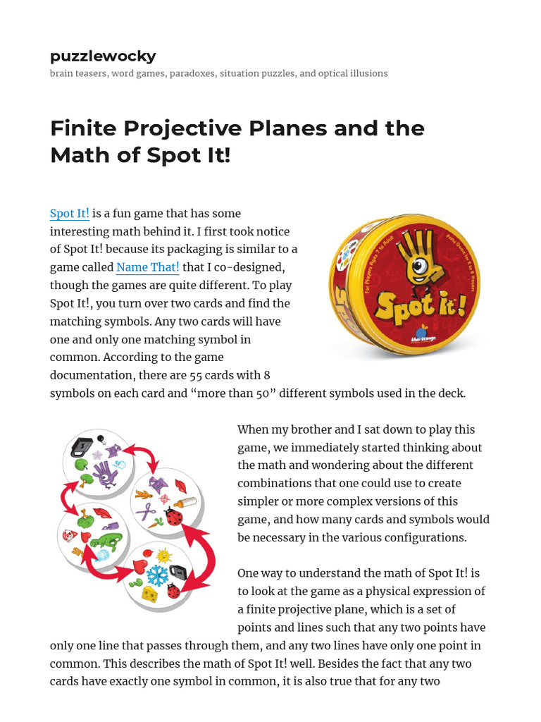 Spot It - Finite Projective Planes and The Math of Spot It! | PDF ...