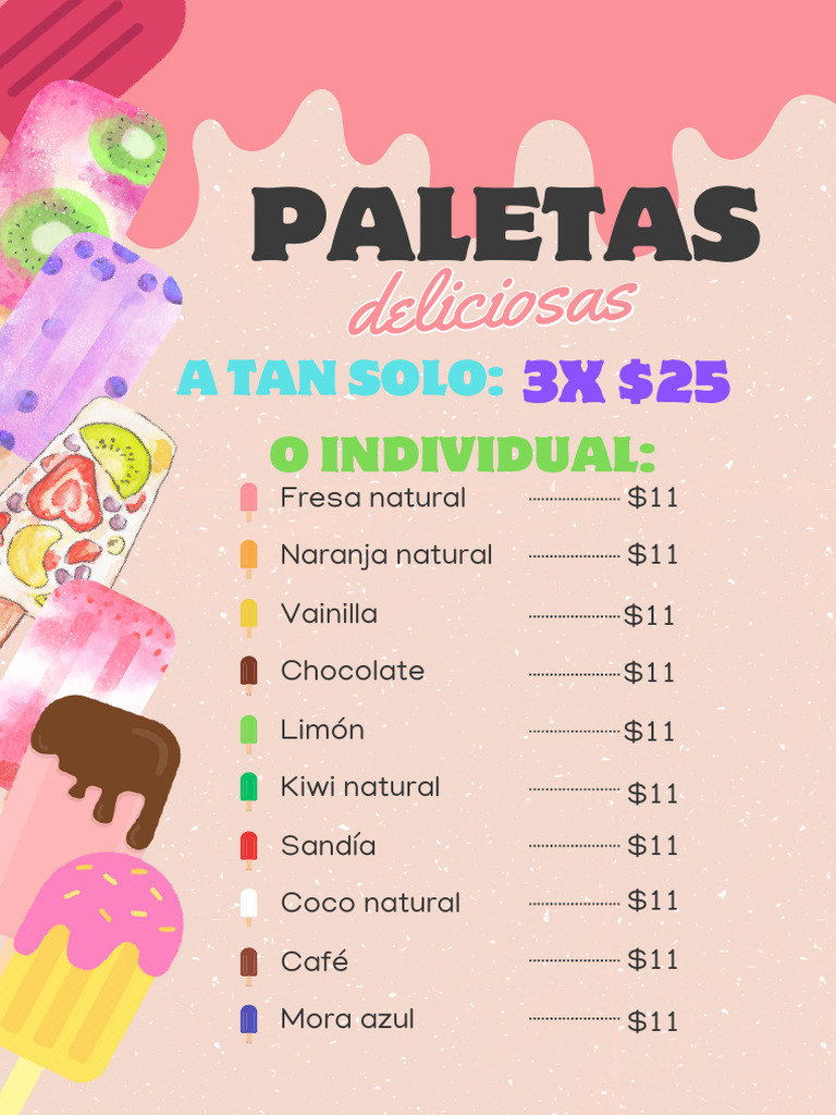 Menú Paletas de Hielo Ilustrado Rosa - 20250517 - 162250 - 0000 | PDF