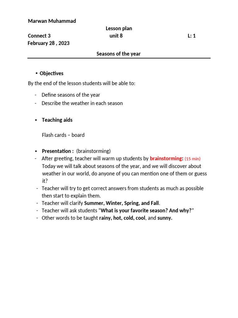 Seasons of the Year Lesson Plan | PDF