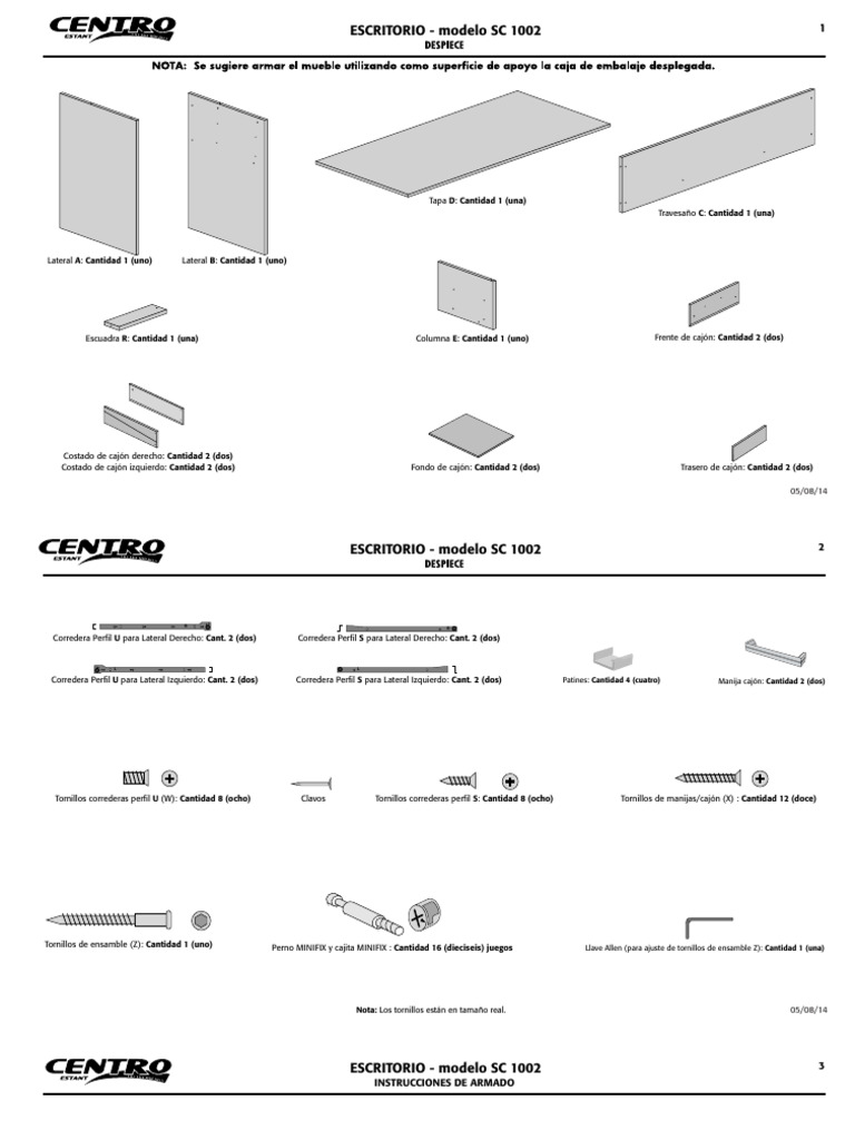 Instrucciones Armado Escritorio SC 1002 | PDF | Tornillo