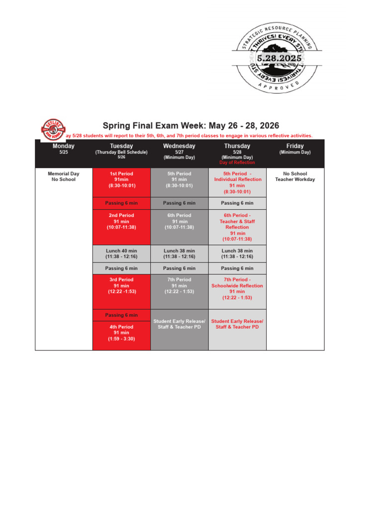 306 - Skyline 2025-26 Bell Schedule and Calendar (Dragged) 7 | PDF