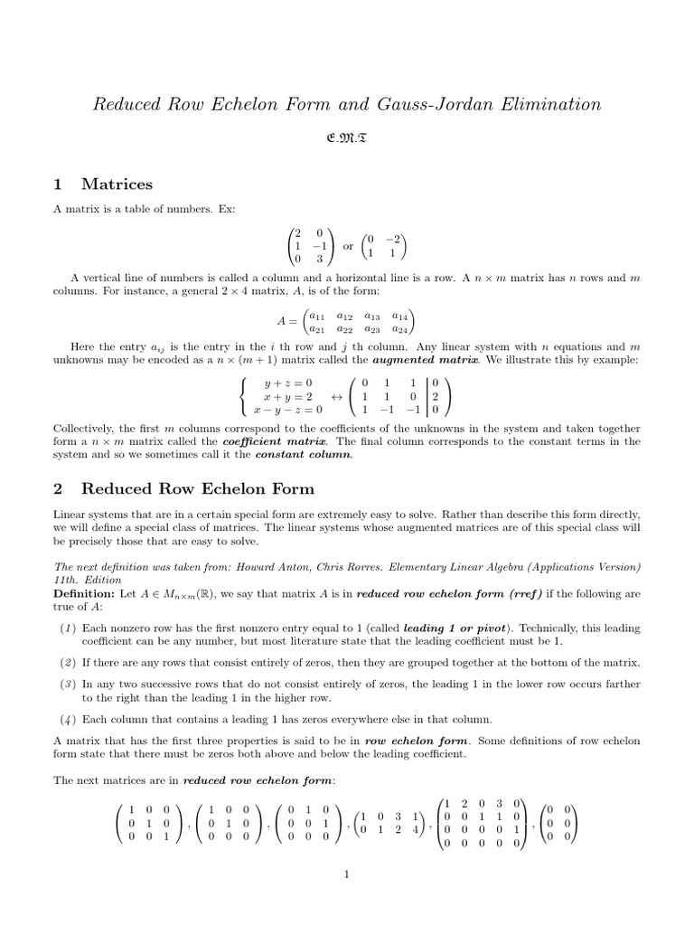 Understanding Reduced Row Echelon Form | PDF | Matrix (Mathematics ...