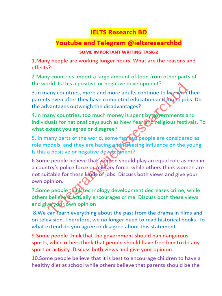 IELTS Writing Task 2 Topics Guide | PDF | International English ...