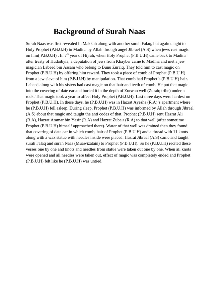 Background of Surah Naas | PDF