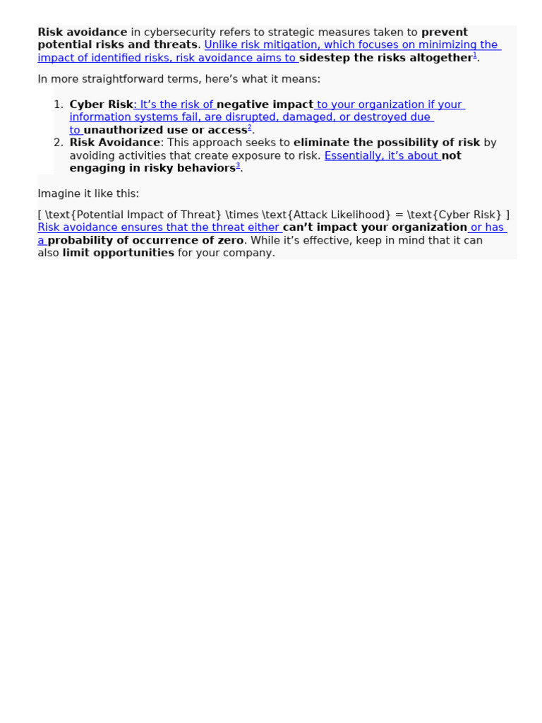 Understanding Risk Avoidance in Cybersecurity | PDF